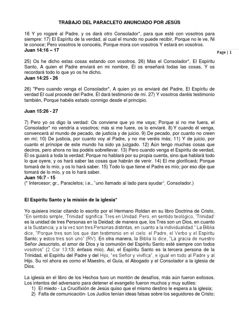 Trabajo Del Paracleto Anunciado Por Jesus | PDF | Bernabé | espíritu Santo