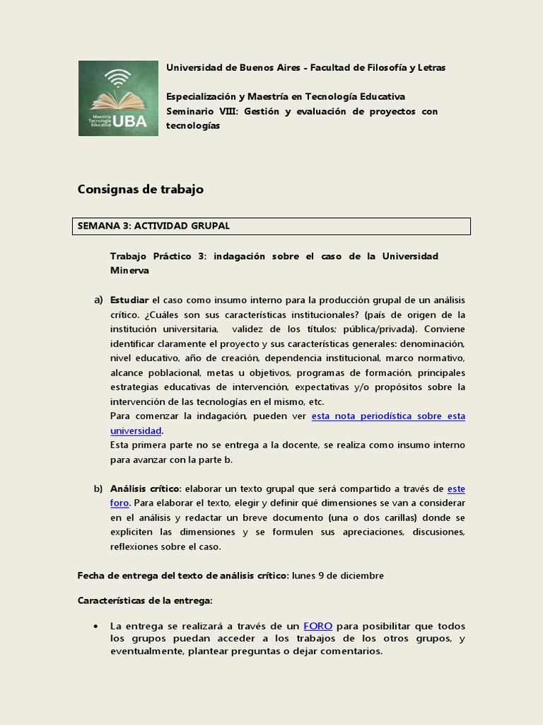 Consignas de Trabajo - Semana 3 y Trabajo Final | PDF | Blog | Universidad