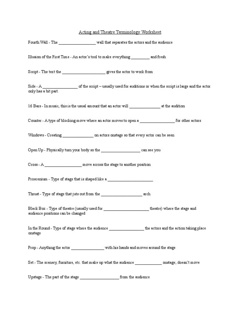 Terminologyworksheet | PDF | Actor | Performing Arts