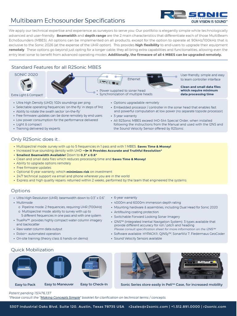 R2Sonic Spec Sheet 1.1 A4 | PDF | Sonar | Electronics