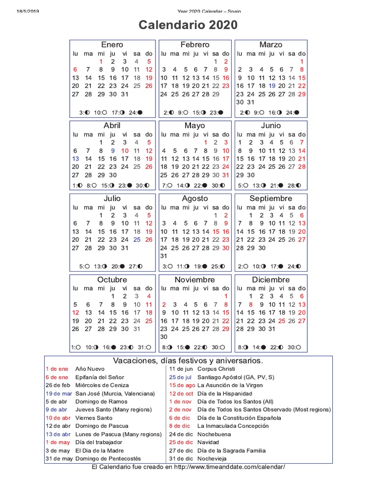 Calendario Lunar 2020 PDF | PDF