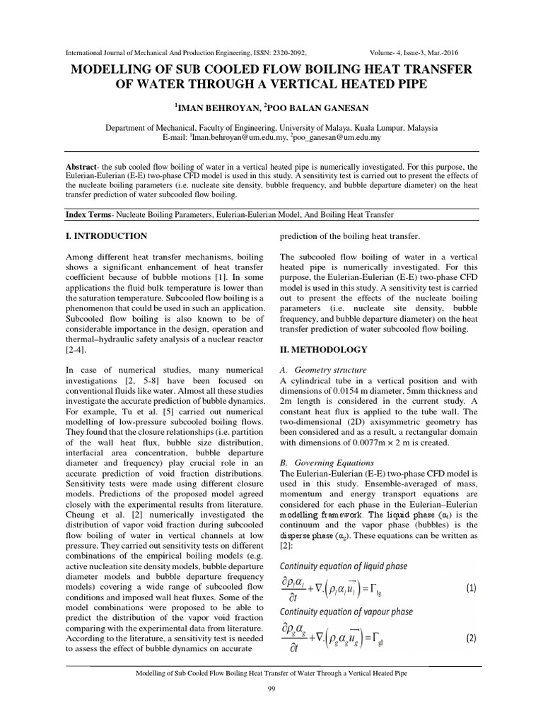 Modelling of Subcooled Flow Boiling Heat Transfer of Water Through A Vertical Heated Pipe | PDF ...