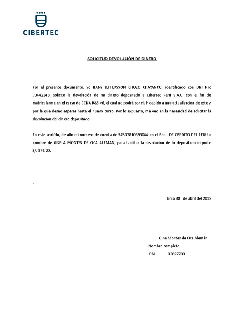 Modelo de Carta para Devolución | PDF