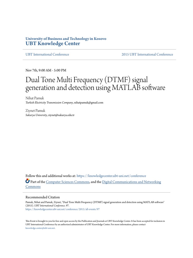 Dual Tone Multi Frequency Dtmf Signal Generation And Detection Pdf
