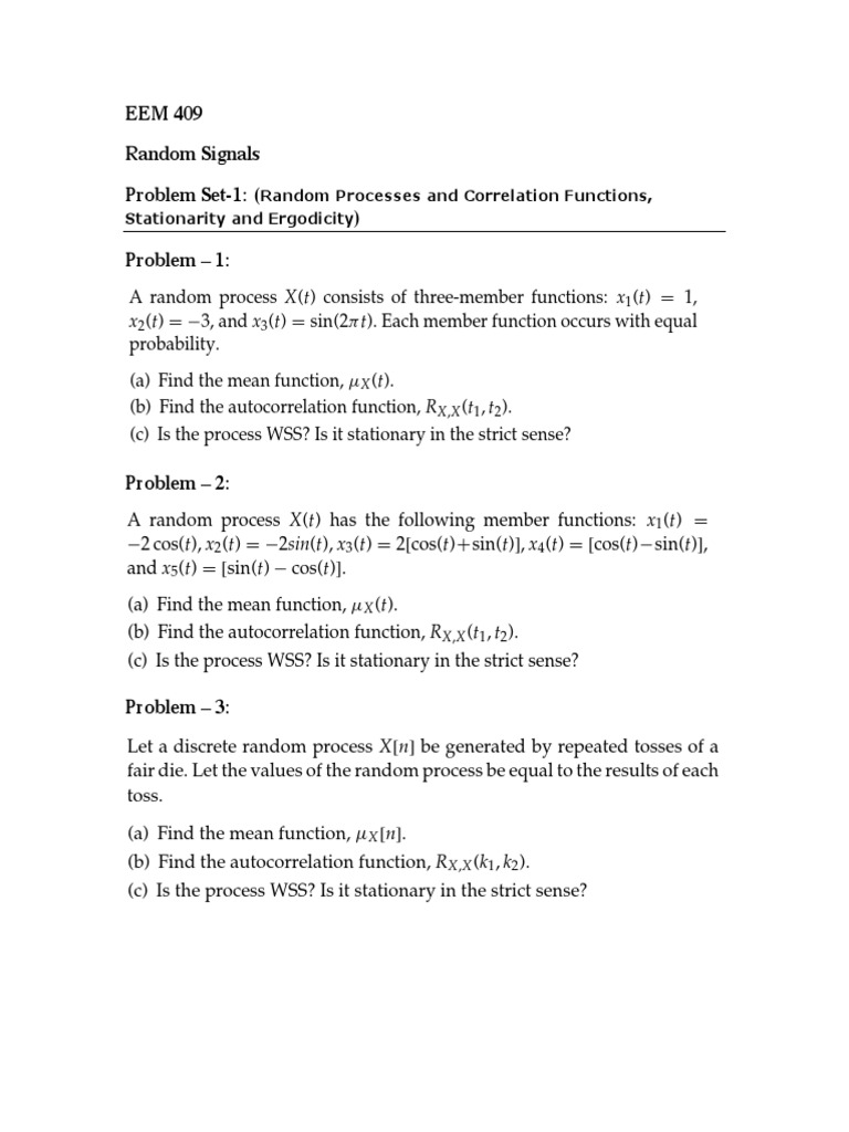 EEM 409 Problem Set1 PDF | PDF | Telecommunications Engineering | Signal Processing