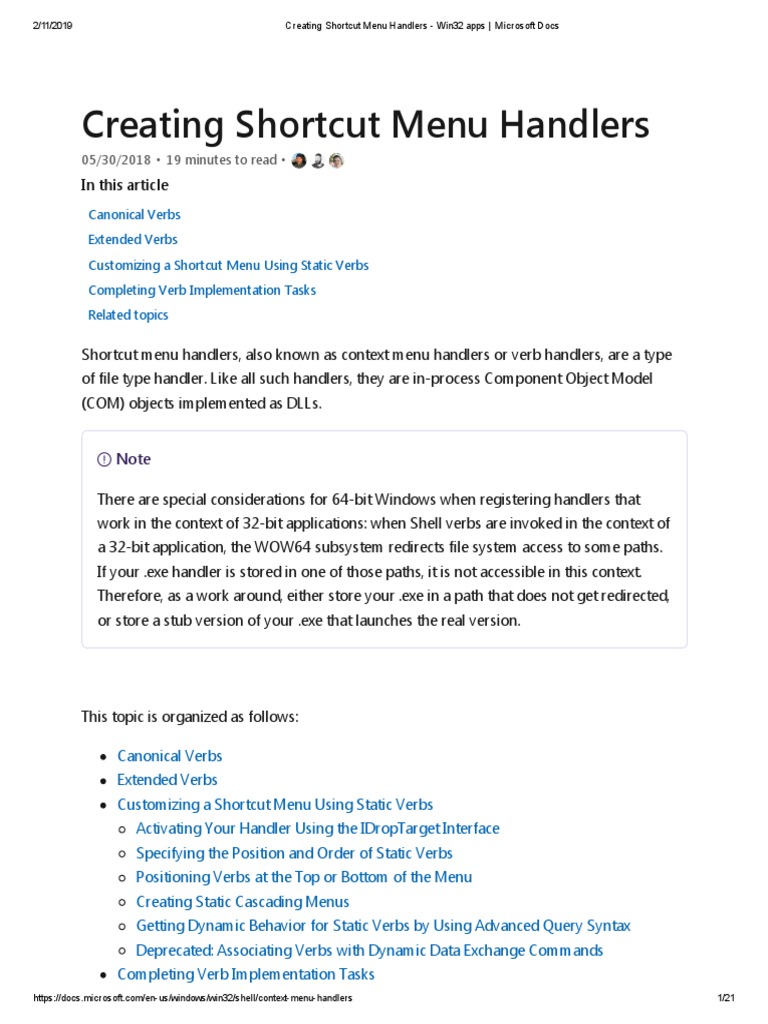 Creating Shortcut Menu Handlers - Win32 Apps - Microsoft Docs PDF | PDF | Windows Registry ...