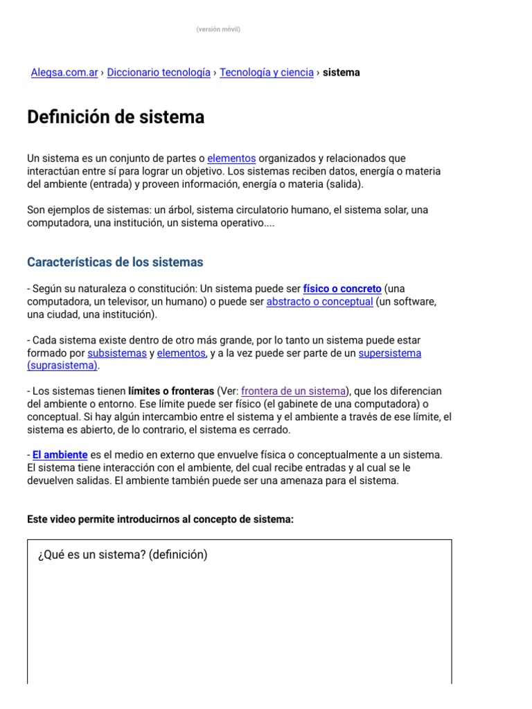 Definicion de Sistema | PDF | Sistema | Sistema operativo