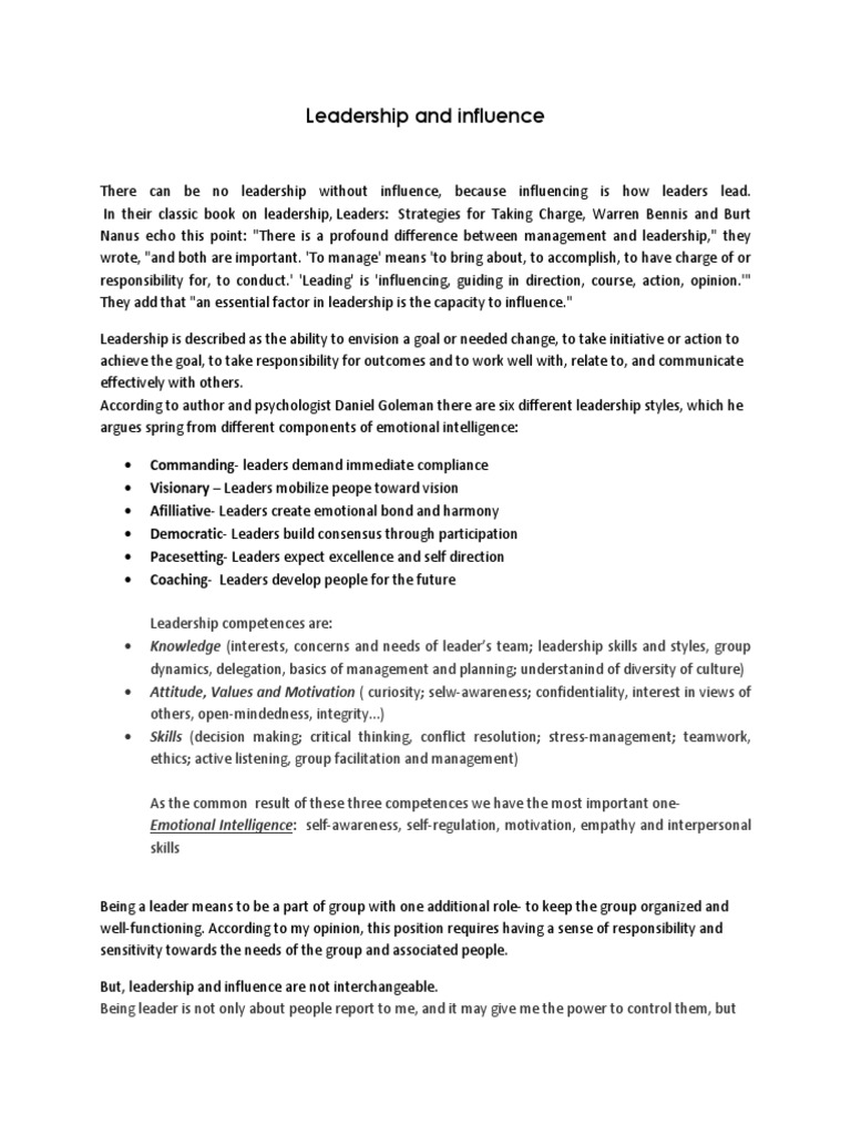 Leadership and Influence | PDF | Goal | Leadership