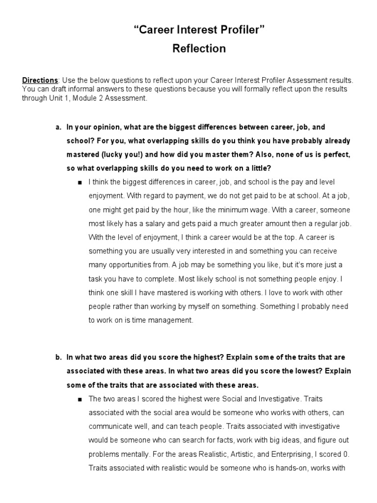 Career Interest Profiler Reflection | PDF | Psychotherapy | Salary