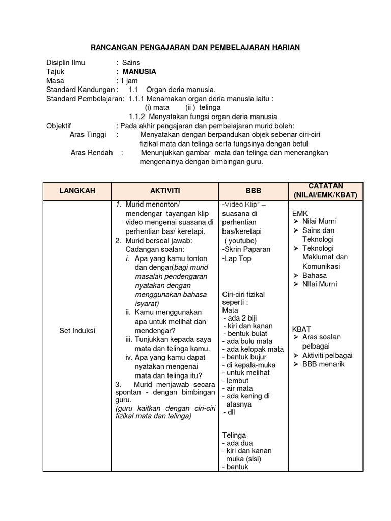 Contoh RPH SUBJEK SAINS | PDF