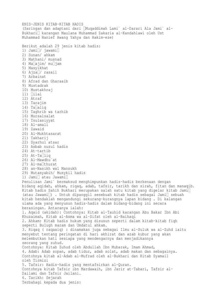 Jenis Kitab-Kitab Hadis | PDF