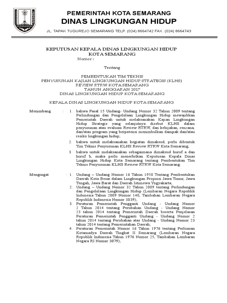 SK Tim Teknis KLHS Review RTRW | PDF | Griya & Taman | Sains & Matematika