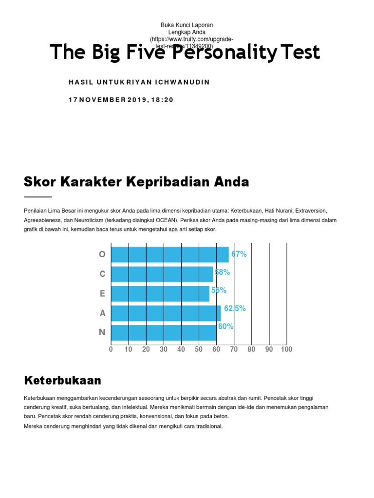 The Big Five Personality Test - Kebenaran (Ind) | PDF