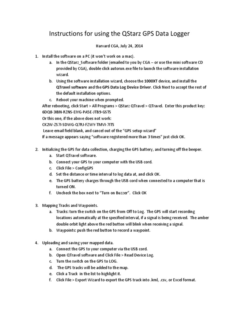 QStarz Usage and Software Installation Instructions | PDF