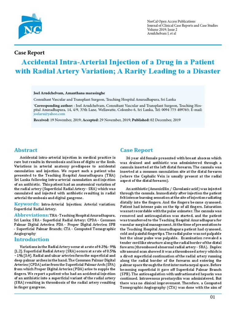 Accidental Intra Arterial Injection Joel Arudchelvam | PDF | Finger ...