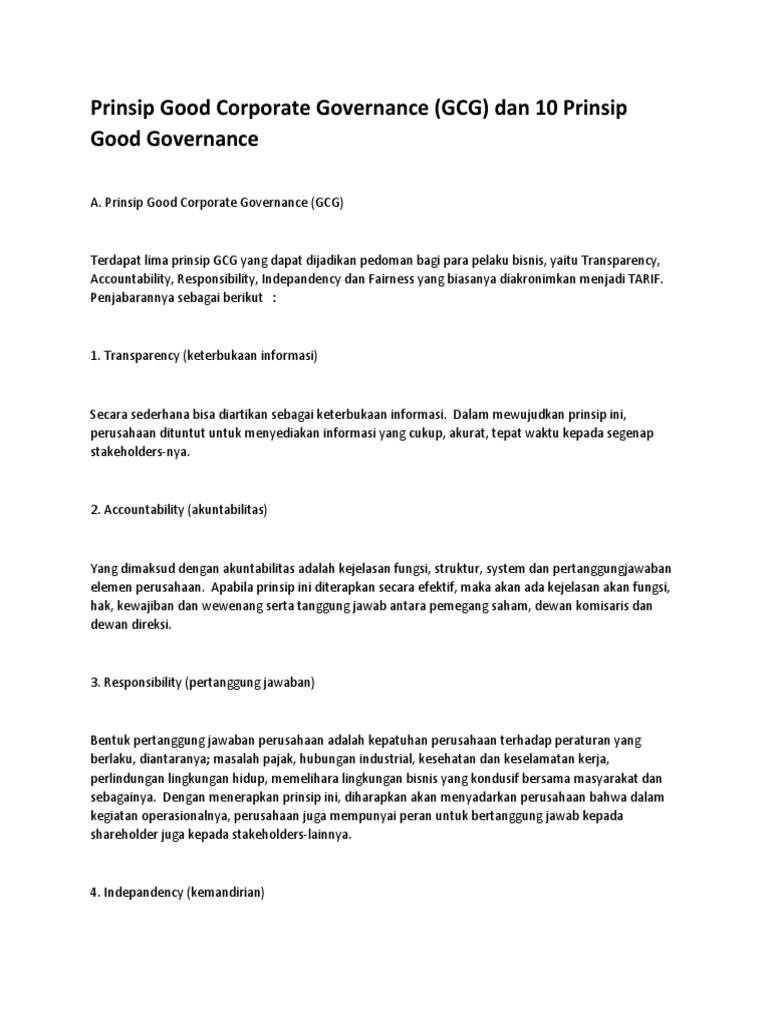 Prinsip Good Corporate Governance dan GCG | PDF | Bisnis
