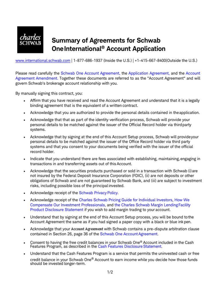 Charles Schwab Summary Agreement | PDF | Securities (Finance) | Investing