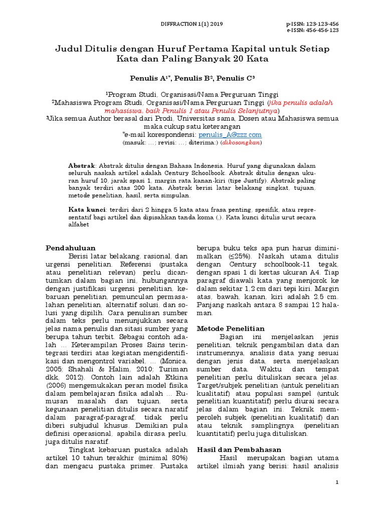 Template Penulisan Naskah Jurnal Diffraction - Final-2 | PDF