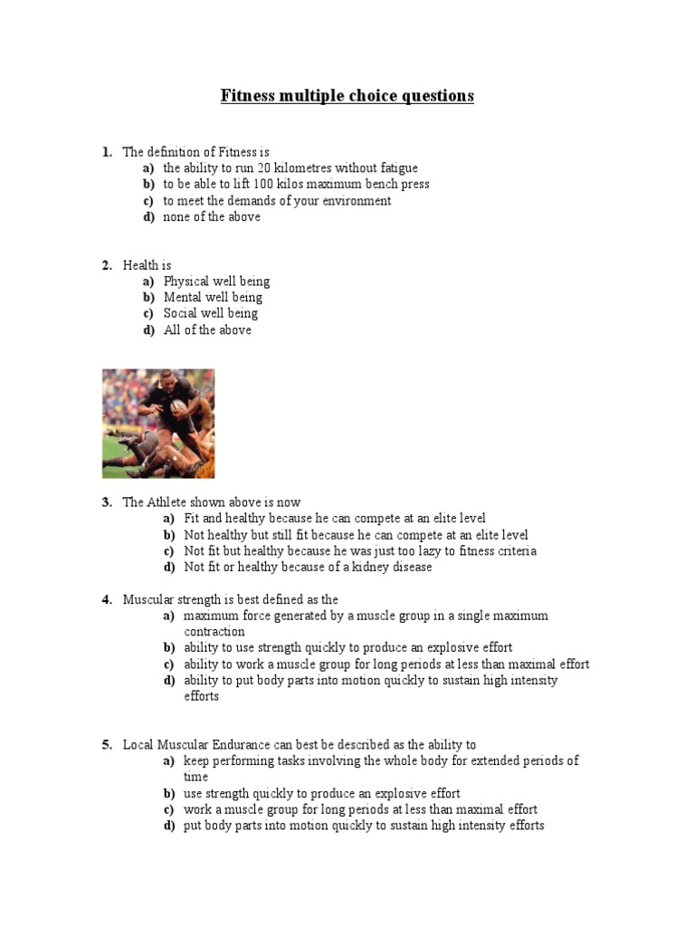Fitness multiple choice quiz | PDF | Strength Training | Physical Fitness