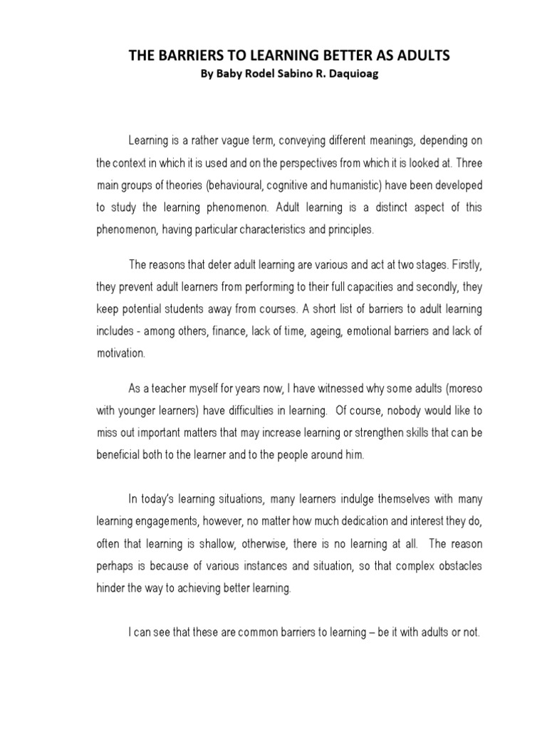 The Barriers To Learning Better As Adults | PDF | Adult Education ...