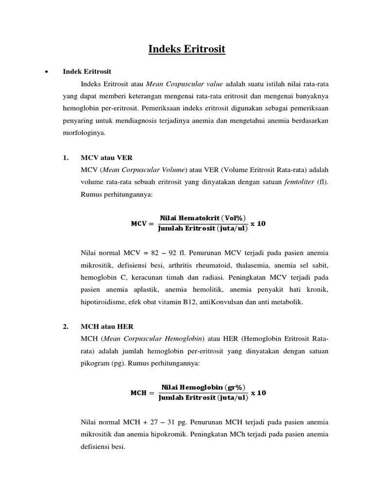 PR - Indeks Eritrosit (MCV, MCH, MCHC) | PDF | Kesehatan Holistik