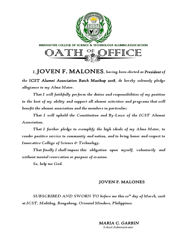 Oath of Office Alumni Association - New Format | PDF | Oath Of Office | Oral Communication