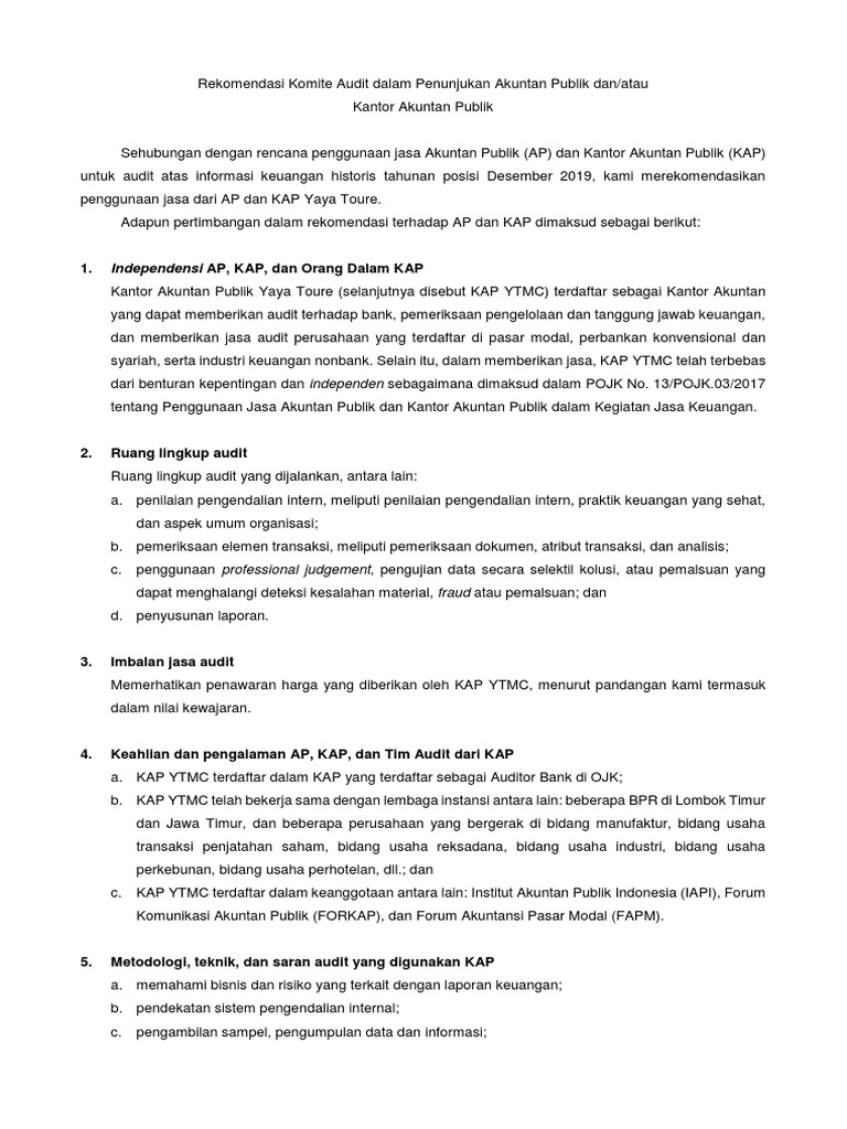 Rekomendasi KAP untuk Audit Keuangan | PDF