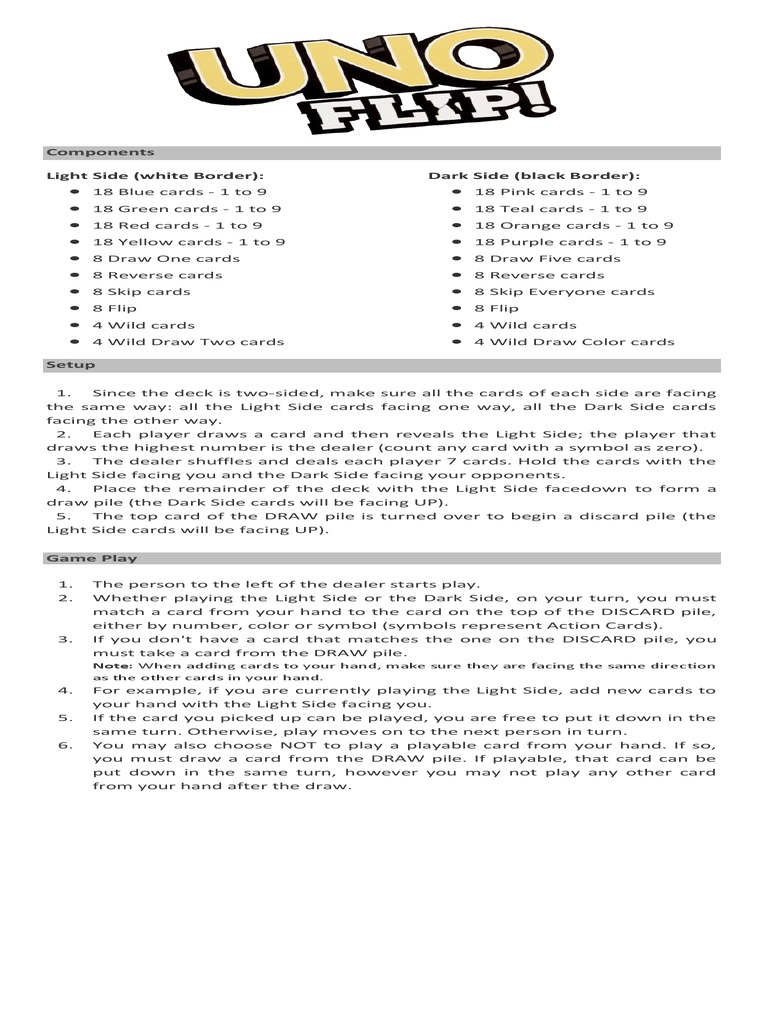 How To Play Uno Flip | PDF | Gaming Devices | Playing Cards