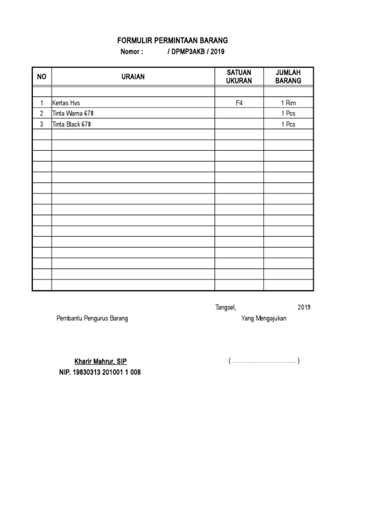 Formulir Permintaan Barang | PDF