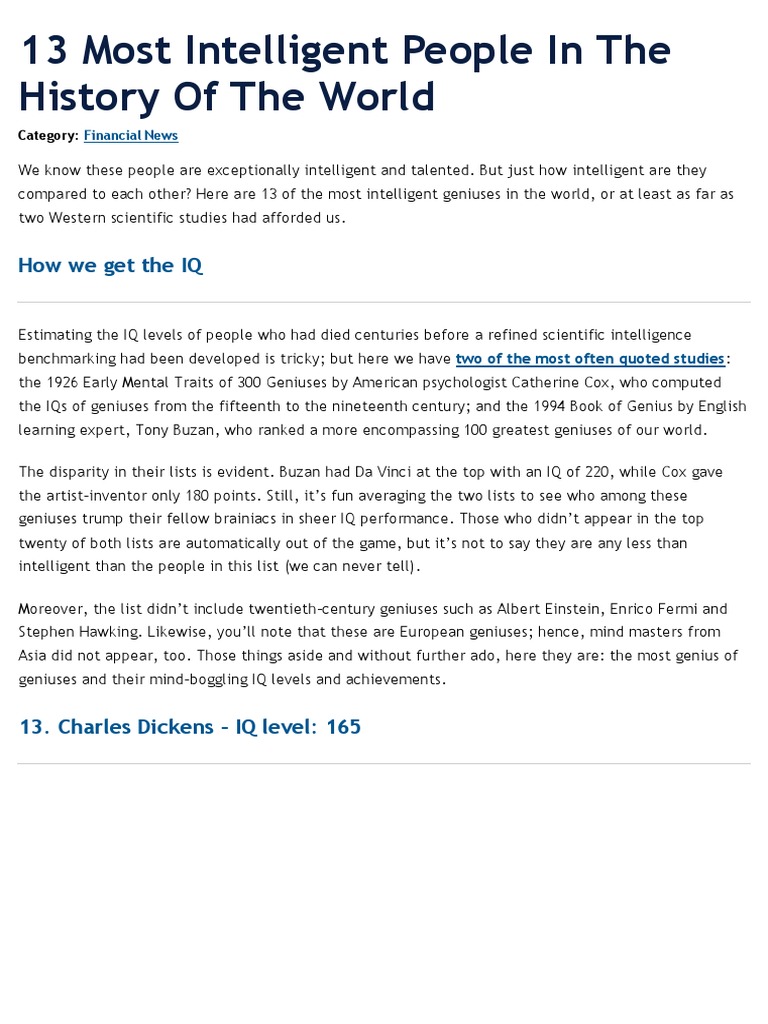 13 Most Intelligent People in The History of The World | PDF ...