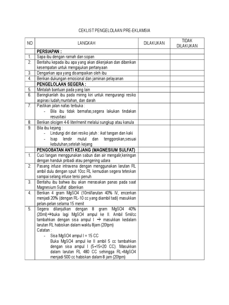 Preventing Pre-eclampsia: A Checklist for Management | PDF