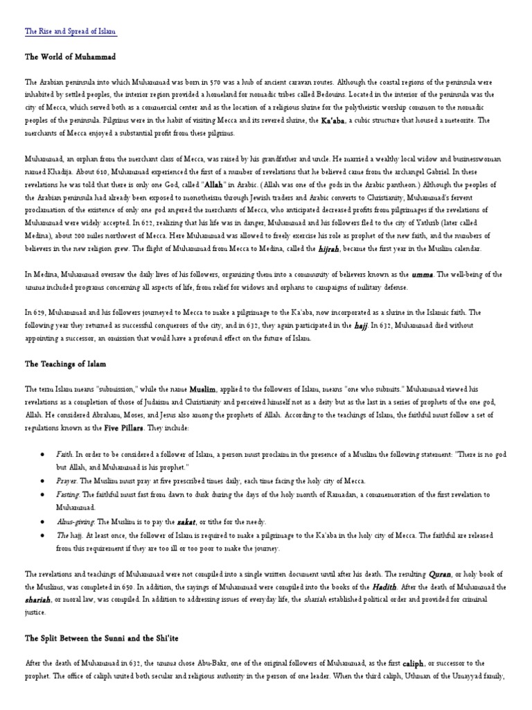The Rise and Spread of Islam - Summary | PDF | Muhammad | Caliphate