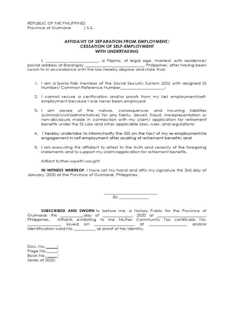 Affidavit of Separation for SSS Benefits | PDF