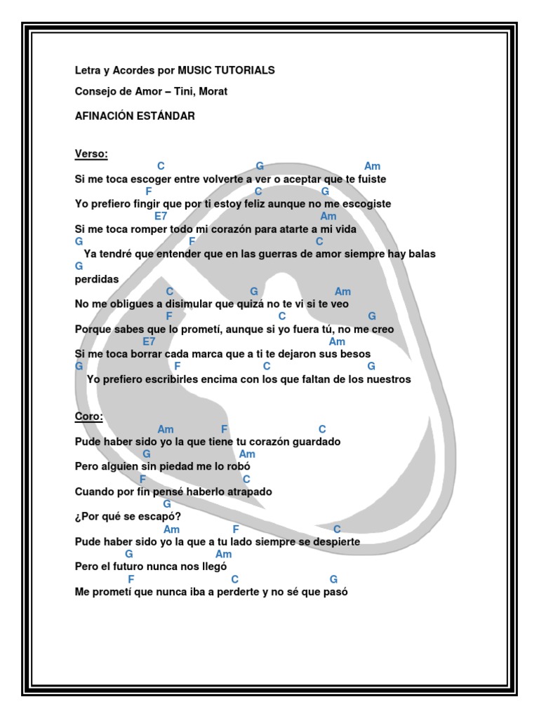 Consejo de Amor Tini, Morat Letra y Acordes by MUSICTUTORIALS PDF | PDF ...