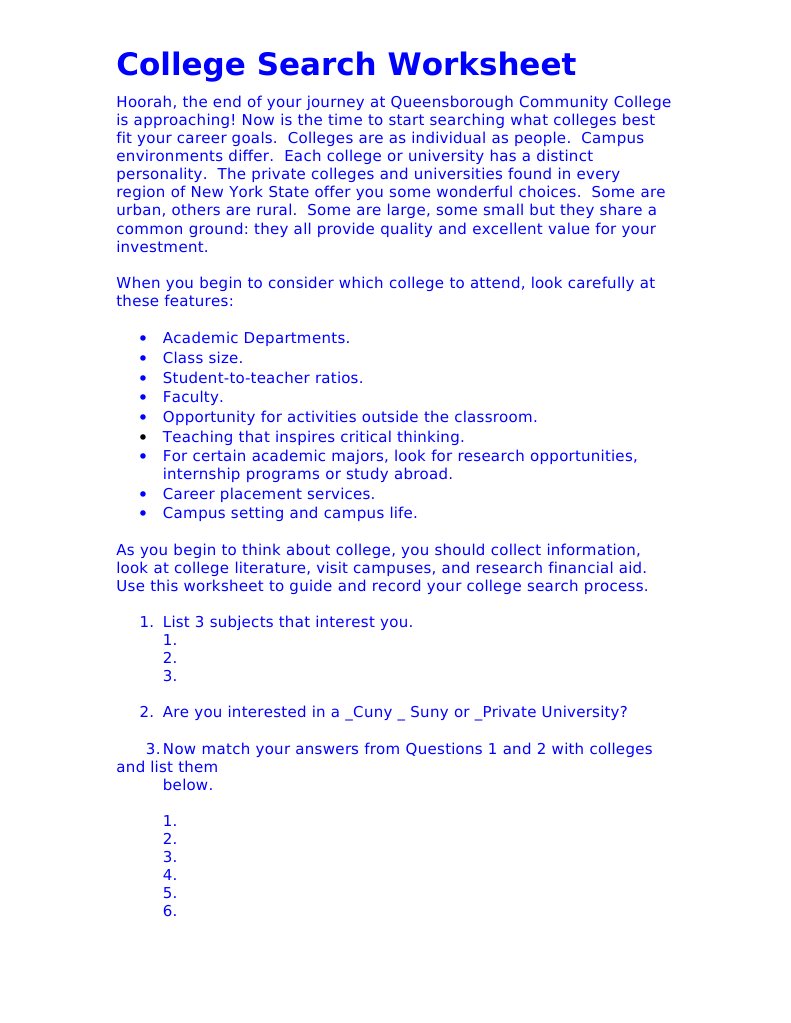 College Search Worksheet | PDF | College | University