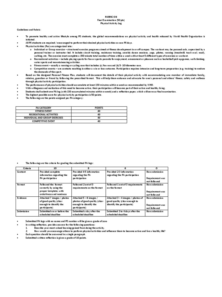 PA LOG Template | PDF | Physical Fitness | Recreation
