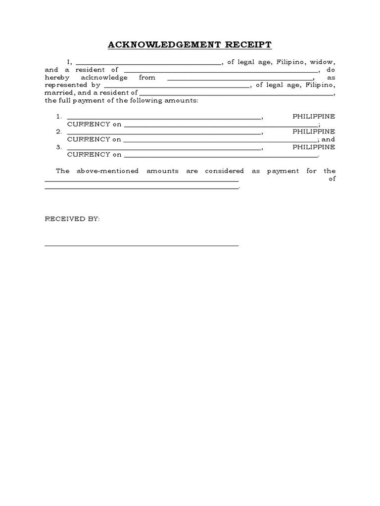 Sample Acknowledgement Receipt | PDF