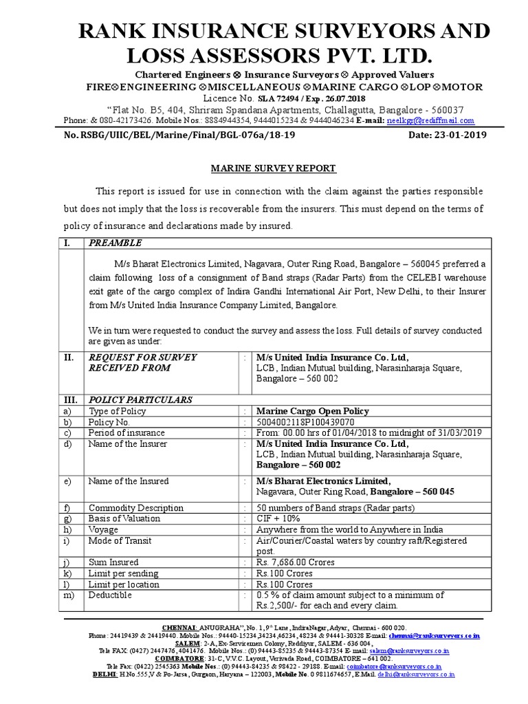 Final Survey Report | PDF | Cargo | Insurance