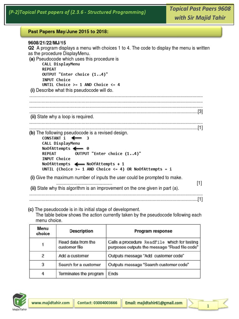 2.3.6 Structured Programme | PDF | Array Data Type | Subroutine