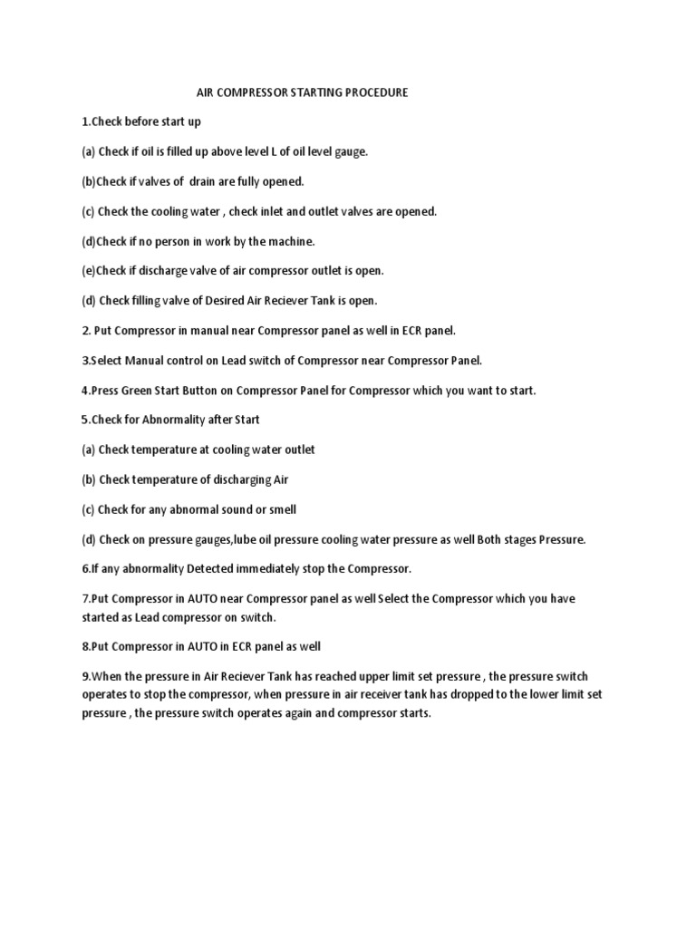 Compressor Start Procedure | PDF