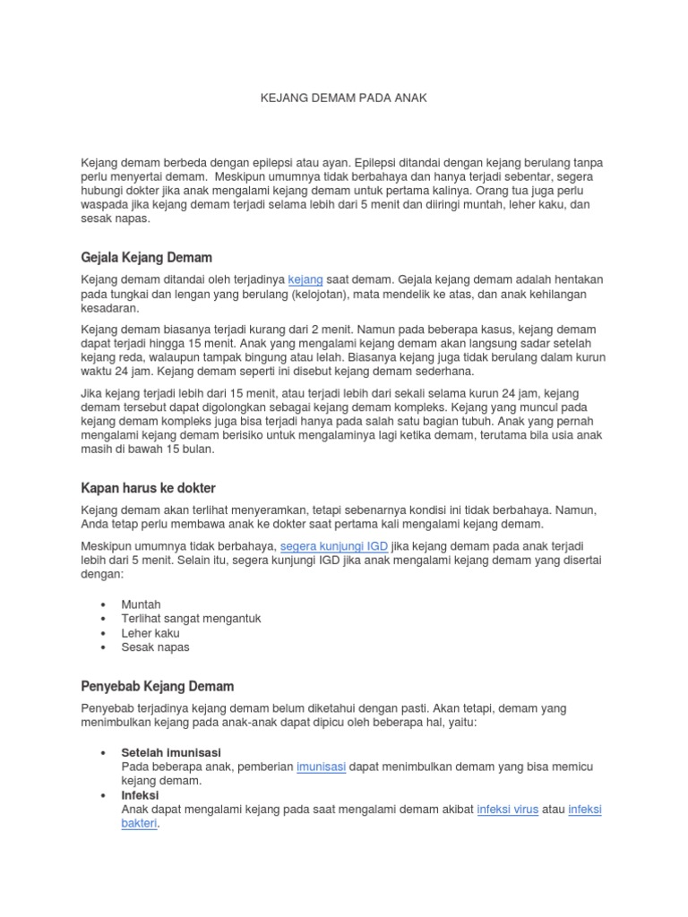 Ciri dan Penanganan Kejang Demam Anak | PDF | Kesehatan Holistik