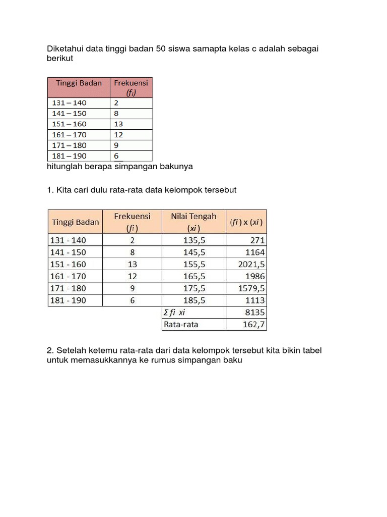 Menghitung Simpangan Baku Data Kelompok | PDF