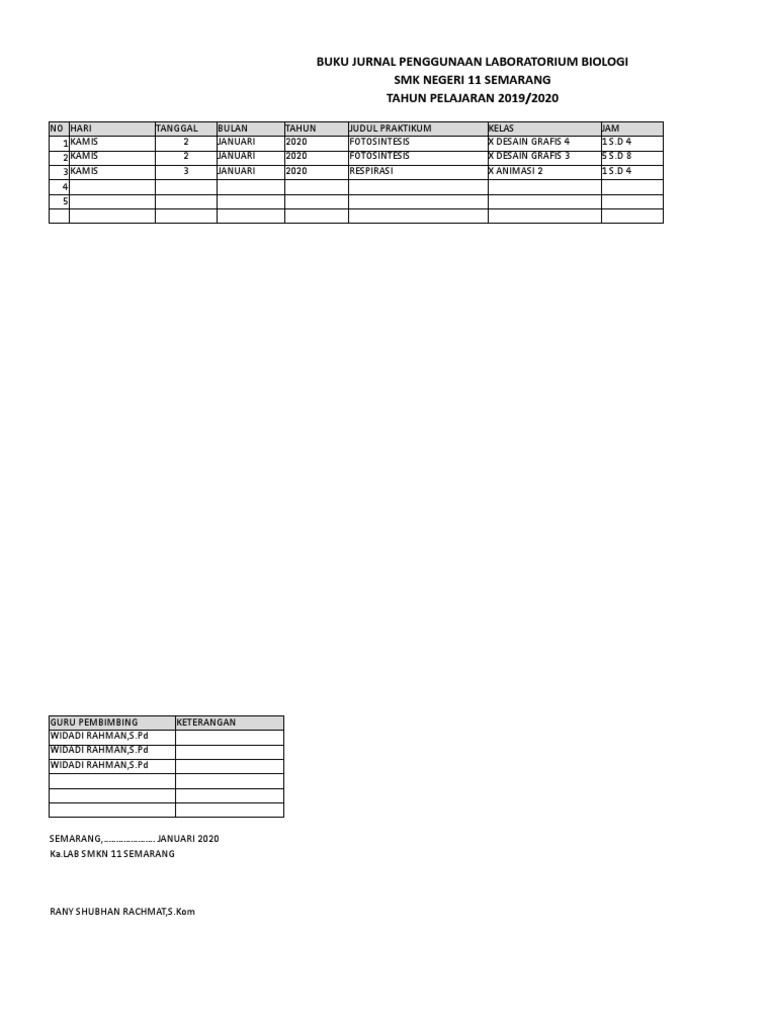 Jadwal & Inventaris Lab Biologi | PDF