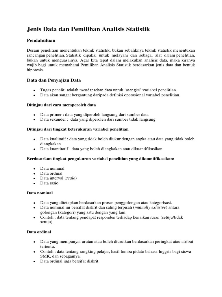 Jenis Data Dan Pemilihan Analisis Statistik | PDF | Karier & Perkembangan