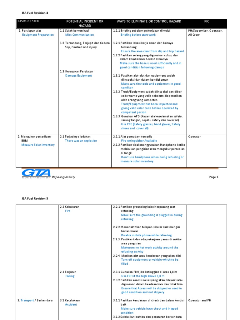 Refueling JSA 4 08 2019 Rev.03 Near Water | PDF | Safety | Chemistry