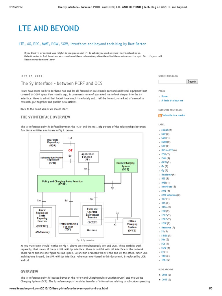 The Sy Interface Between Pcrf And Ocs Lte And Beyond Tech Blog On