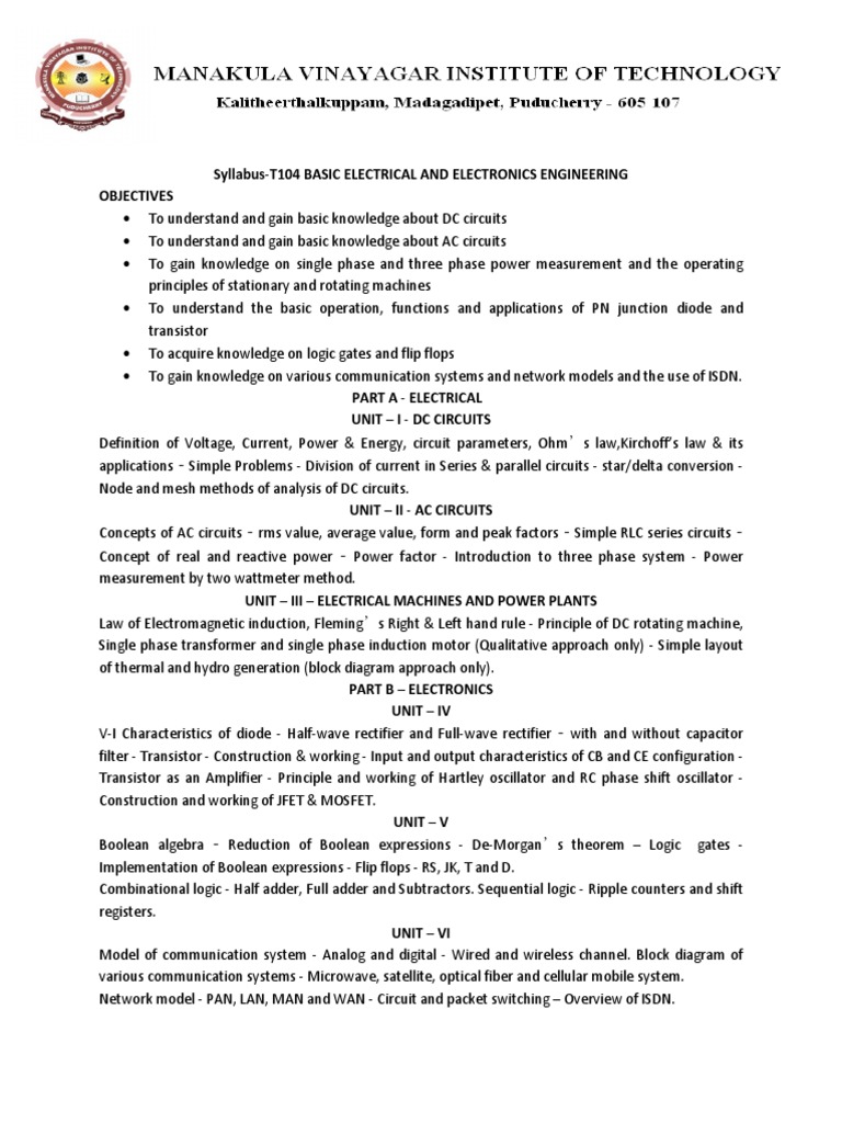 BEEE-Syllabus, Six Units Notes, Important Questions, PU Question Paper ...