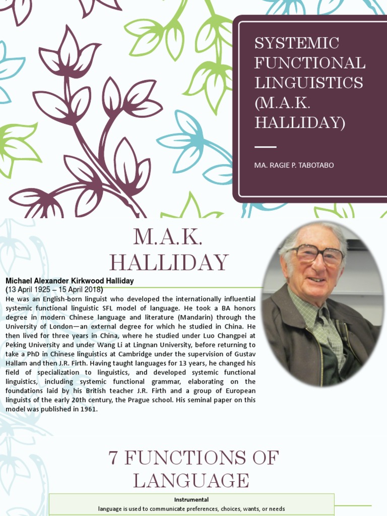 An Overview of Systemic Functional Linguistics According to M.A.K ...