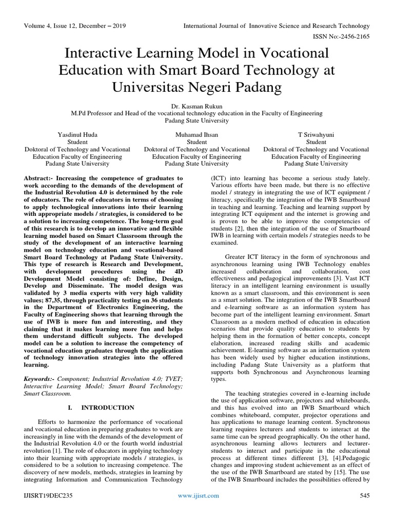 Interactive Learning Model in Vocational Education With Smart Board ...