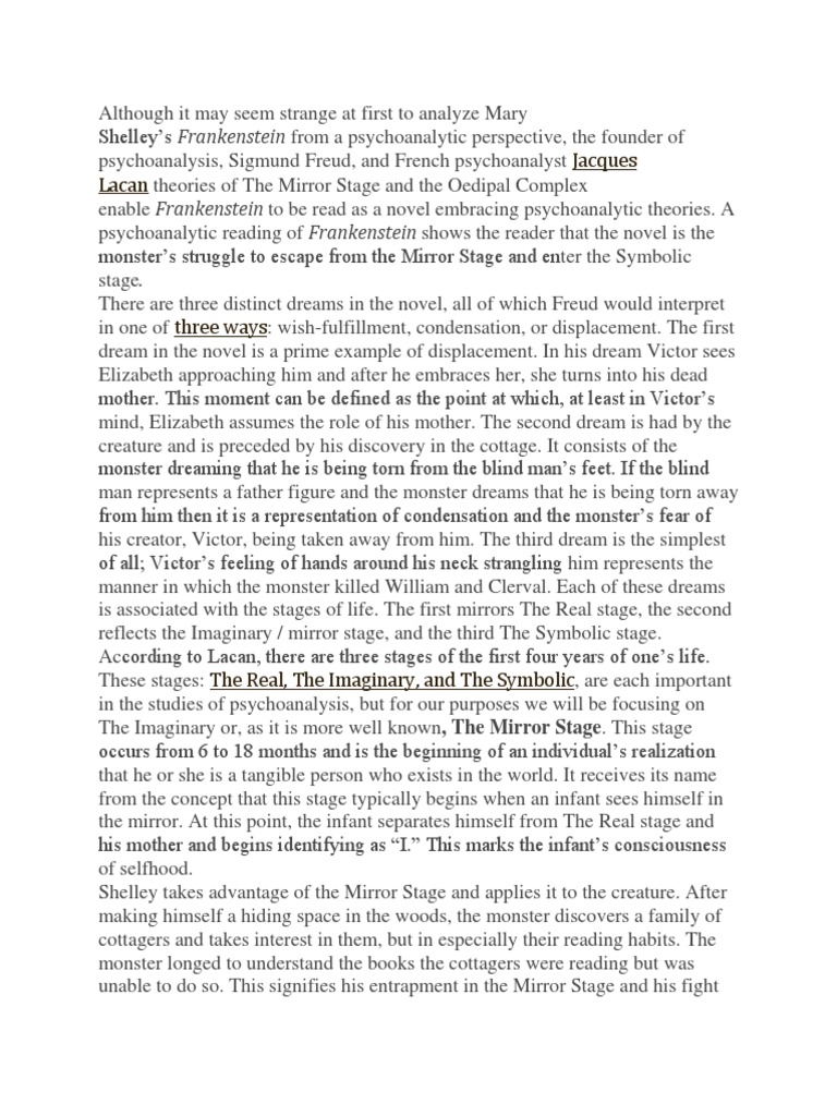Lacan Stages of Psycho Analysis | PDF | Psychoanalysis | Frankenstein